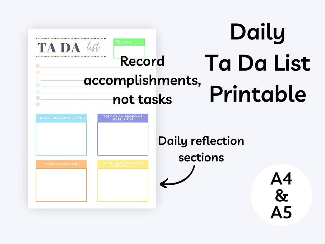 Printable Daily Ta Da List // Undated Planner, Digital Planner ...