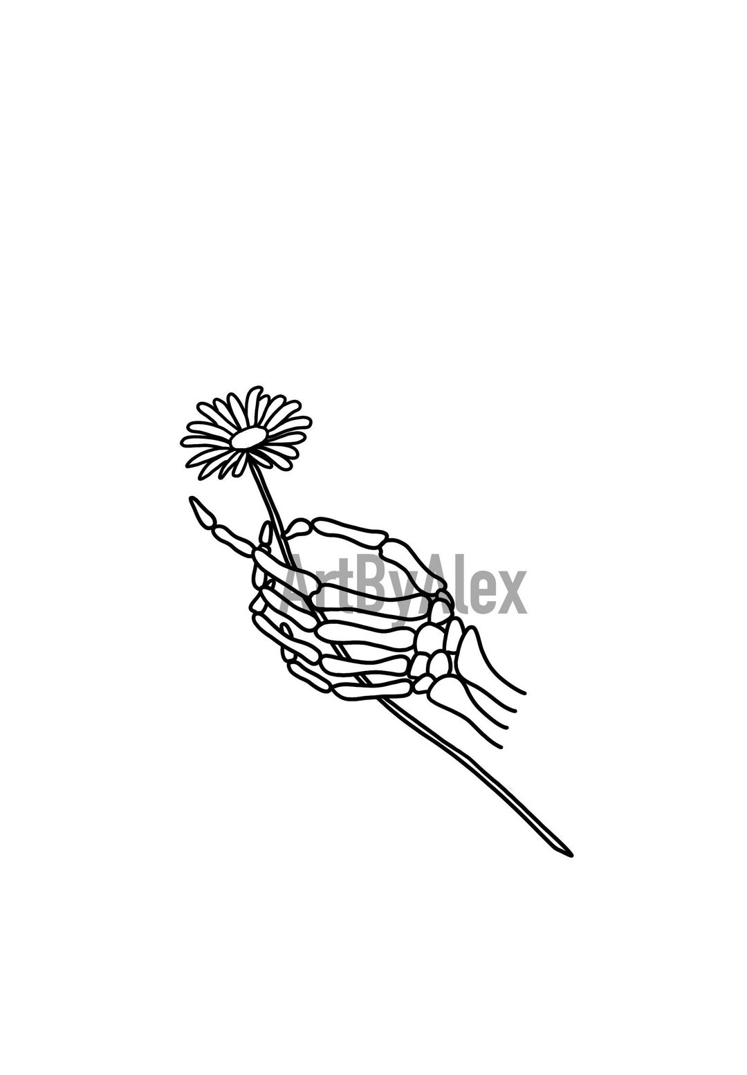 Skeleton Hand Holding Daisy A4 Print - Etsy