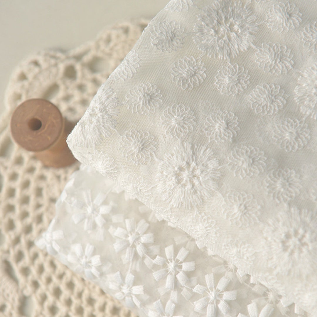 Floral Embroidered Fabric,lace Mesh Fabric,white Flower Fabric,summer ...