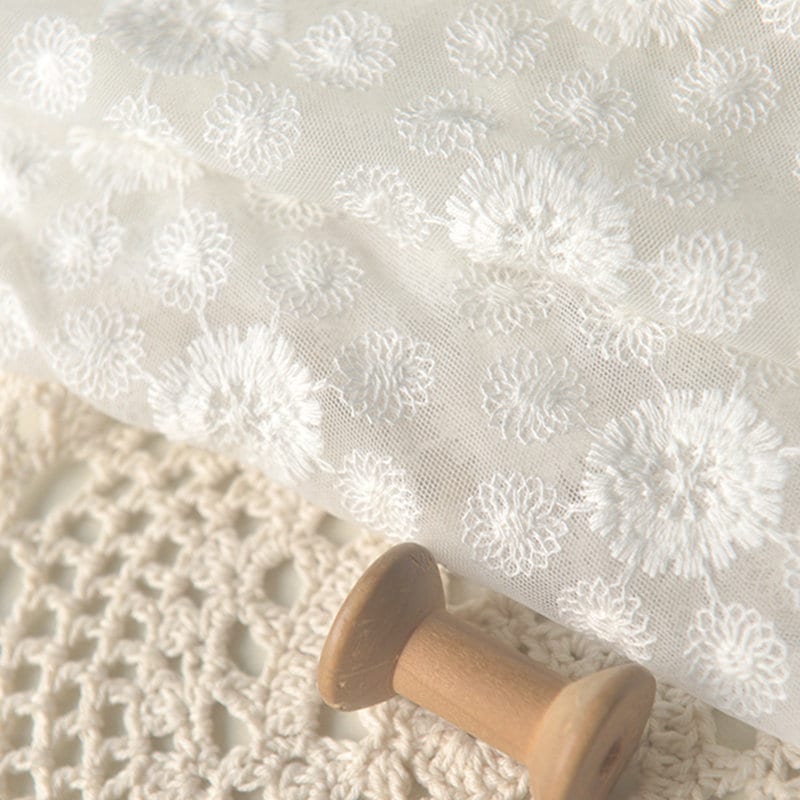 Floral Embroidered Fabric,lace Mesh Fabric,white Flower Fabric,summer ...