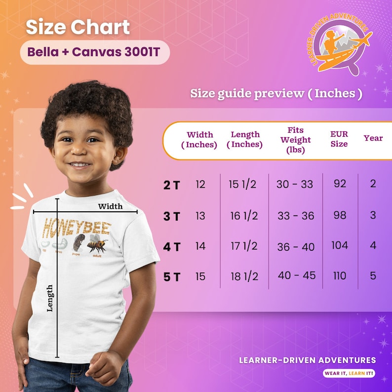 Size Charts for Kids Tshirts - Bella+canvas 3001T, Gildan 5000B ...