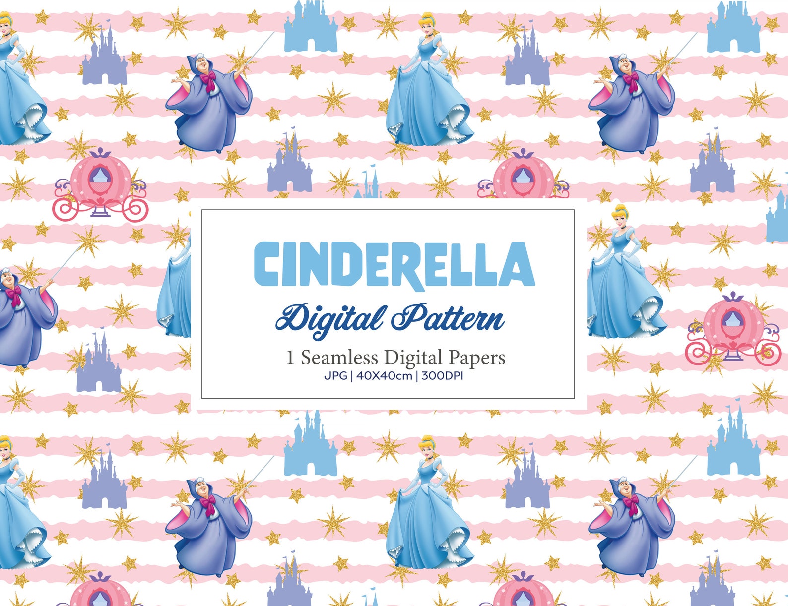 Cinderella Paper Pattern, Princess Seamless Repeat for Fabric, Digital ...