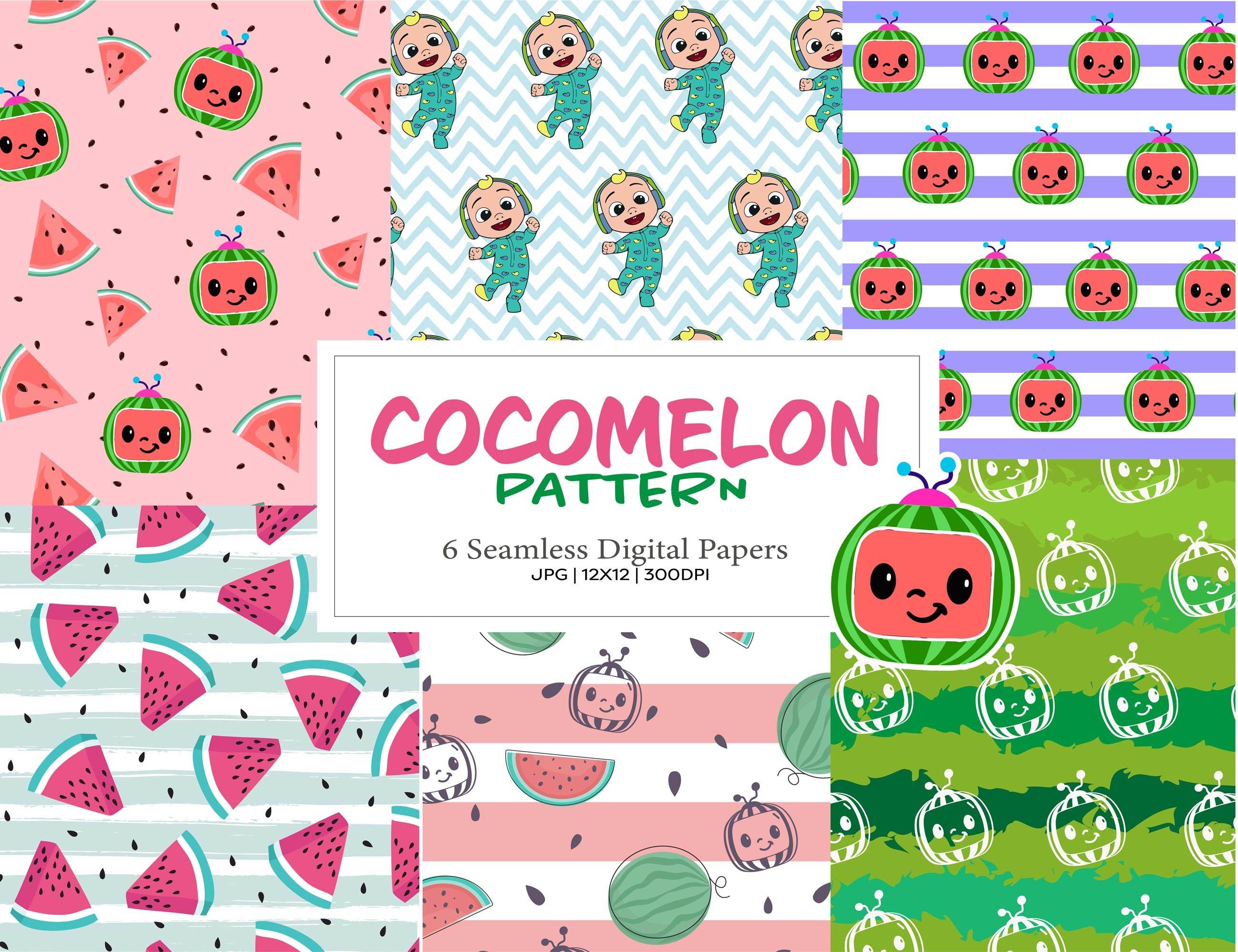Cocomelon Digital Paper Pattern Watermelon JJ Clipart - Etsy Israel