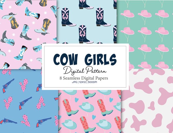 Cowgirls Pink Digital Paper Patterns Western Scrapbook - Etsy