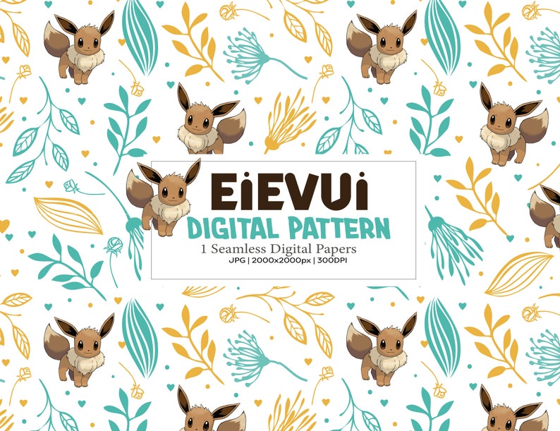 Eievui Pokemon Monster Paper Pattern, Eevee Pikachu Seamless File ...