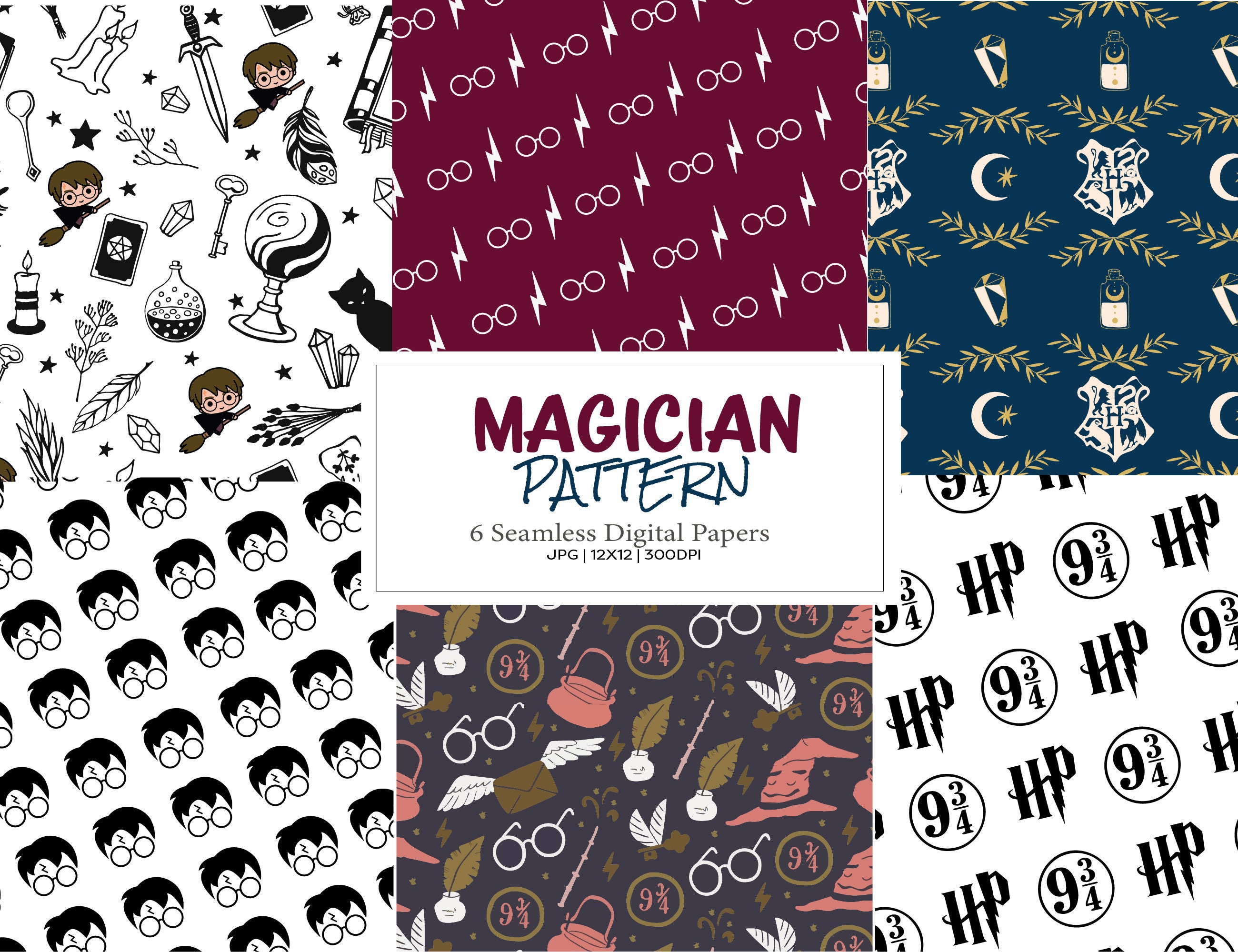 Wizard School Magic Digital Paper Pack Potter House Colors - Etsy