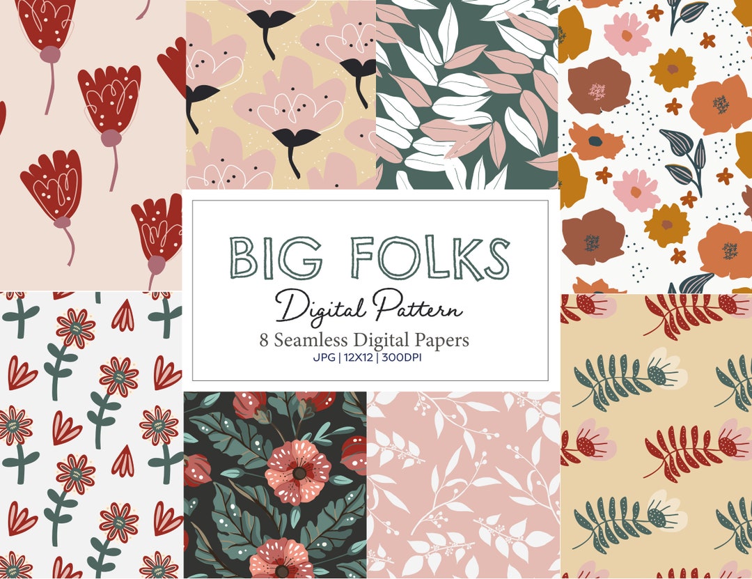 Folk Art Digital Paper Patterns, Scrapbook Folk Art, Scandinavian ...