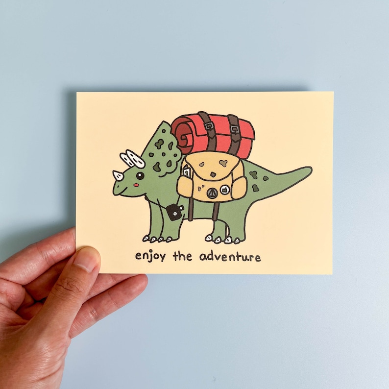 Triceratops Postcard Dinosaur Card Travel Art Print Illustrated ...