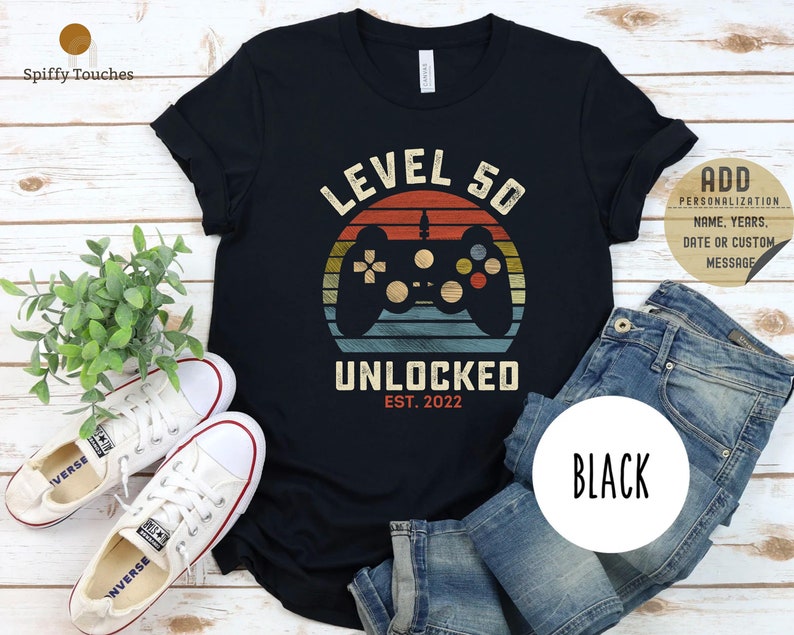50th Birthday Gamer T-shirt: Level 50 Unlocked, Retro 1972 Gaming Gift ...