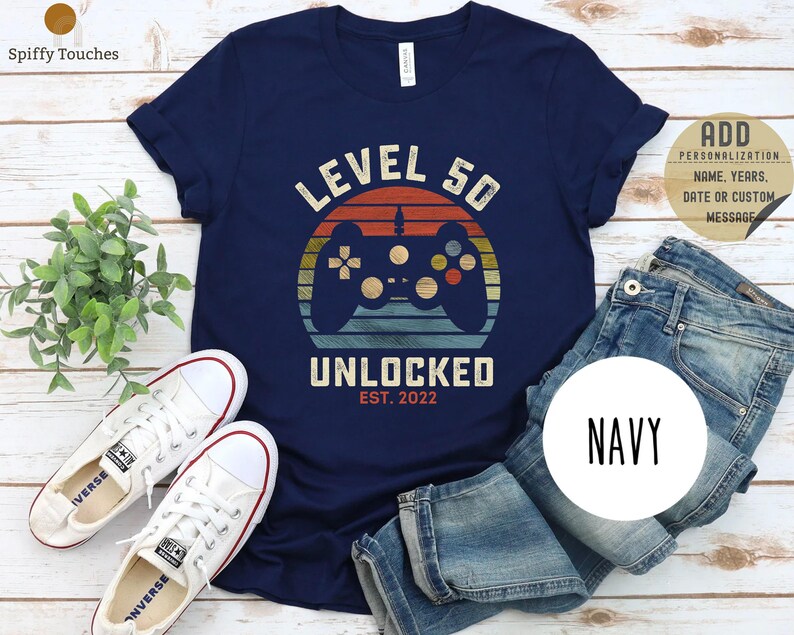50th Birthday Gamer T-shirt: Level 50 Unlocked, Retro 1972 Gaming Gift ...