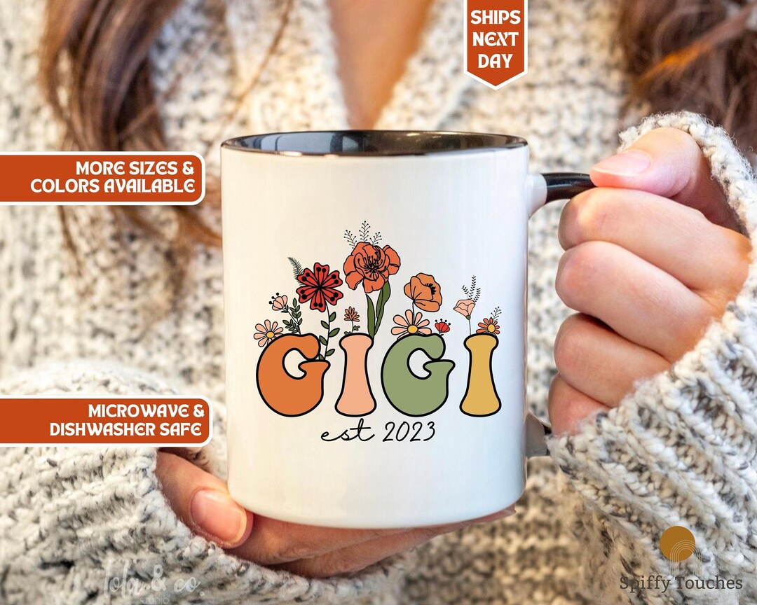 Personalized Gigi Wildflowers Mug, Gigi Mug, Gigi Est 2023, Pregnancy ...