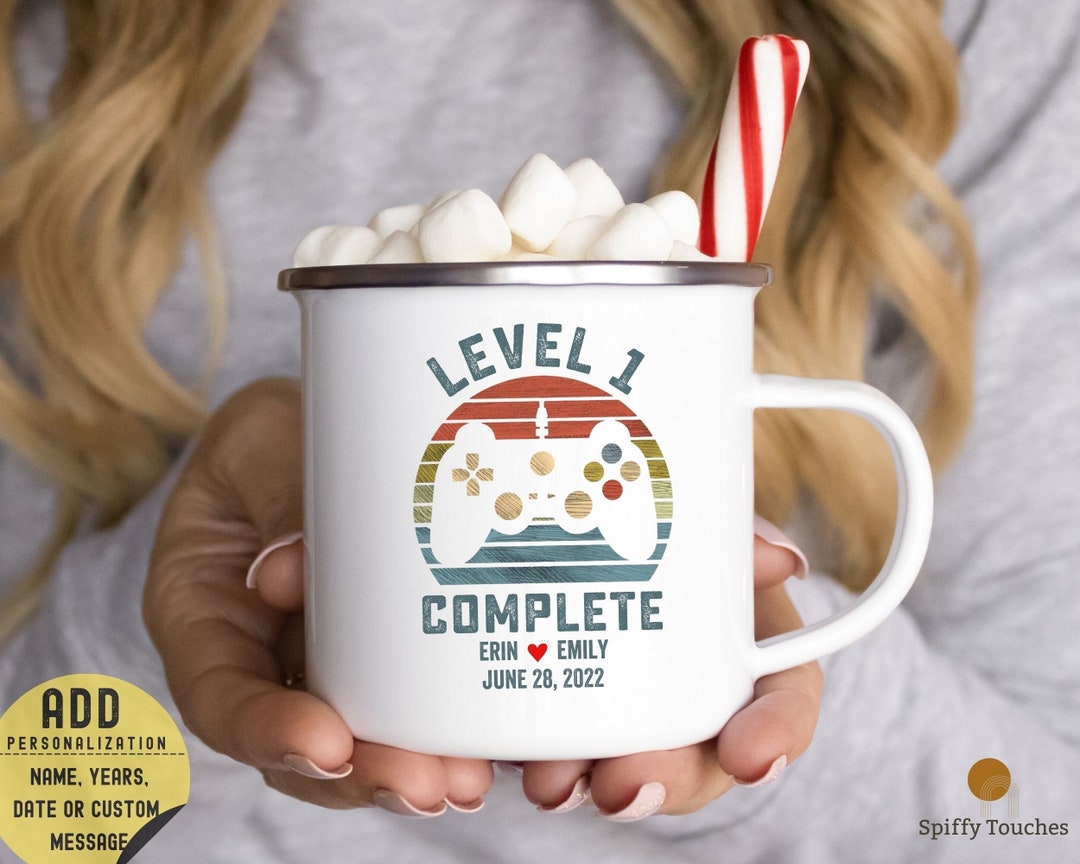 Personalized Gaming Anniversary Mug, Level Complete Retro Design - Etsy