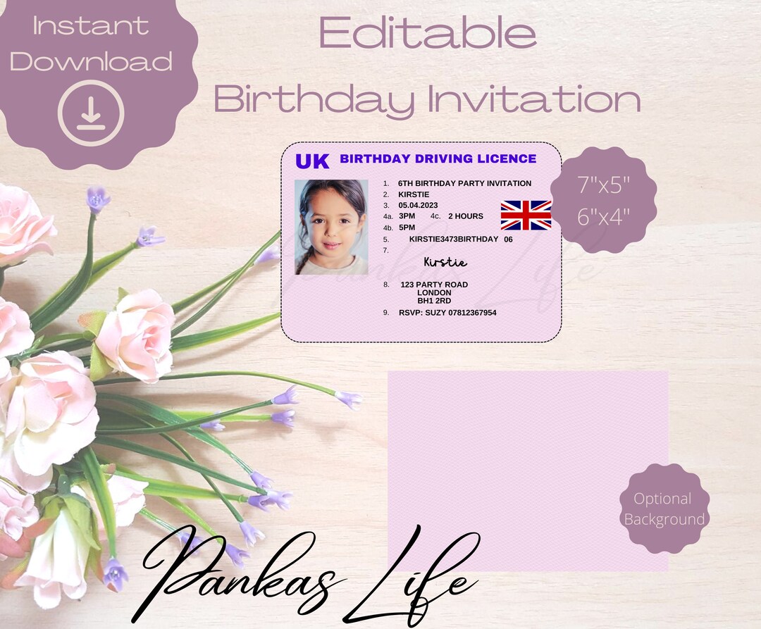 Kids Driver Licence Birthday Invitation, Printable UK Fake Licence ...