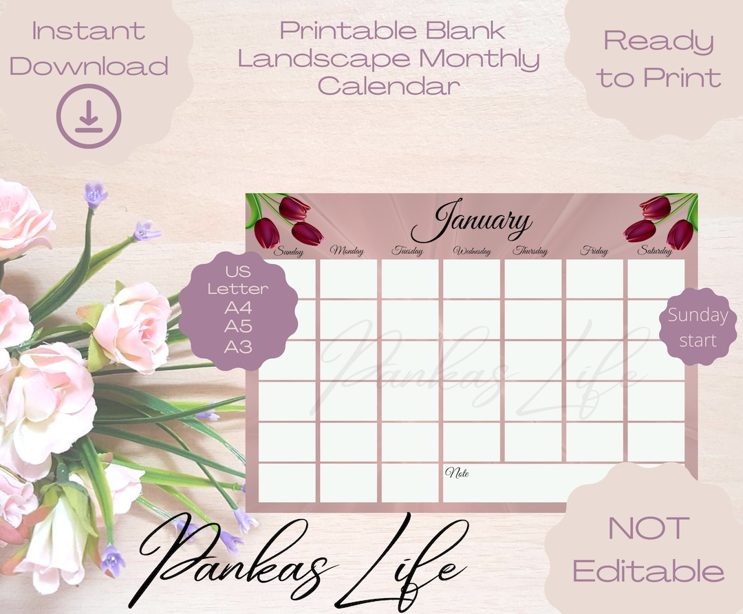 2023 Blank Monthly Calendar Template, 12 Month Calendar, Printable ...