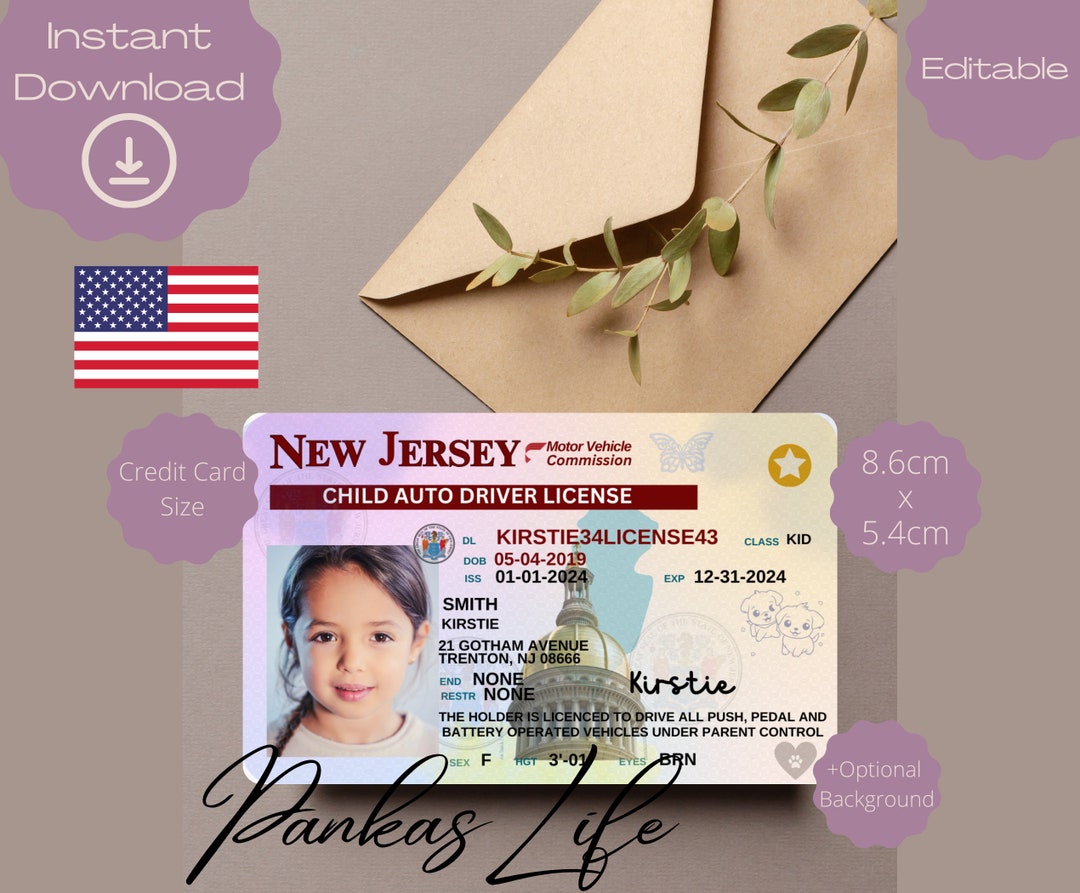 Pretend Play Usa Driver License for Kids, New Jersey Driving Licence ...