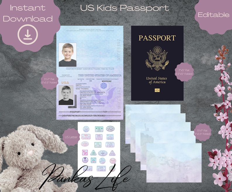 Editable Pretend Play US Kids Passport, Printable Passport Cover, Travel Stamps, Adventure Time ...