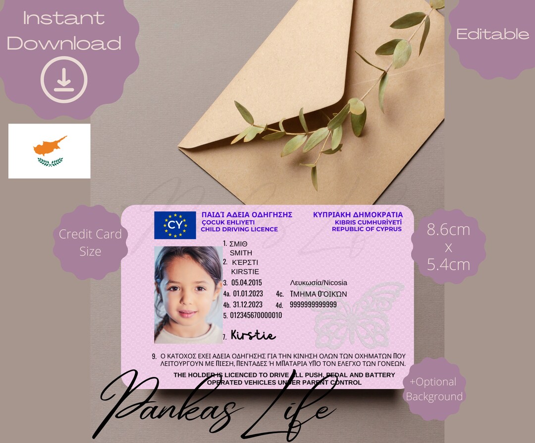 Editable Pretend Play Cypriot Driver Licence for Kids, Driving Licence ...