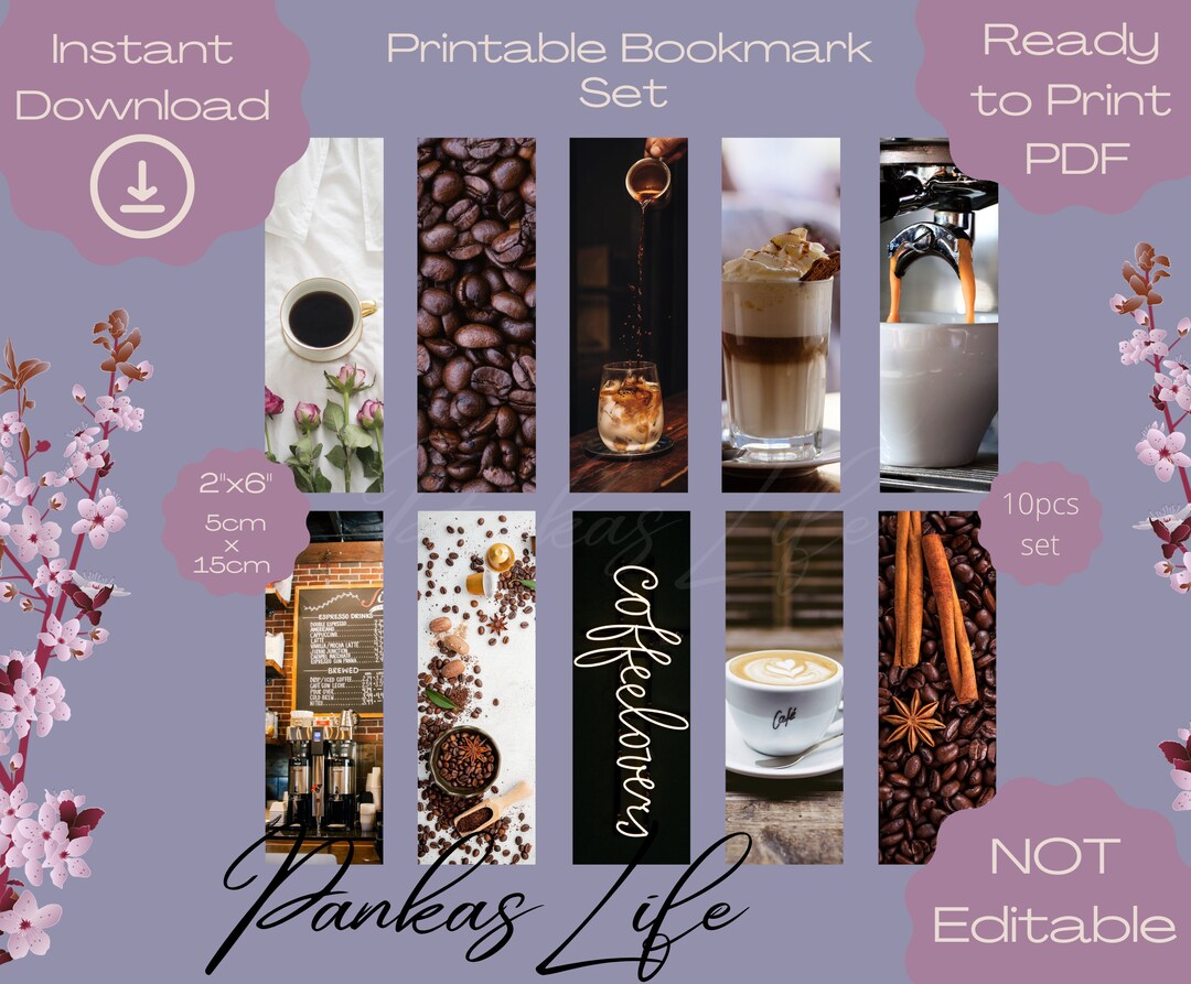 Printable Coffee Bookmark Set for Coffee Lovers, Coffee Page Marker ...