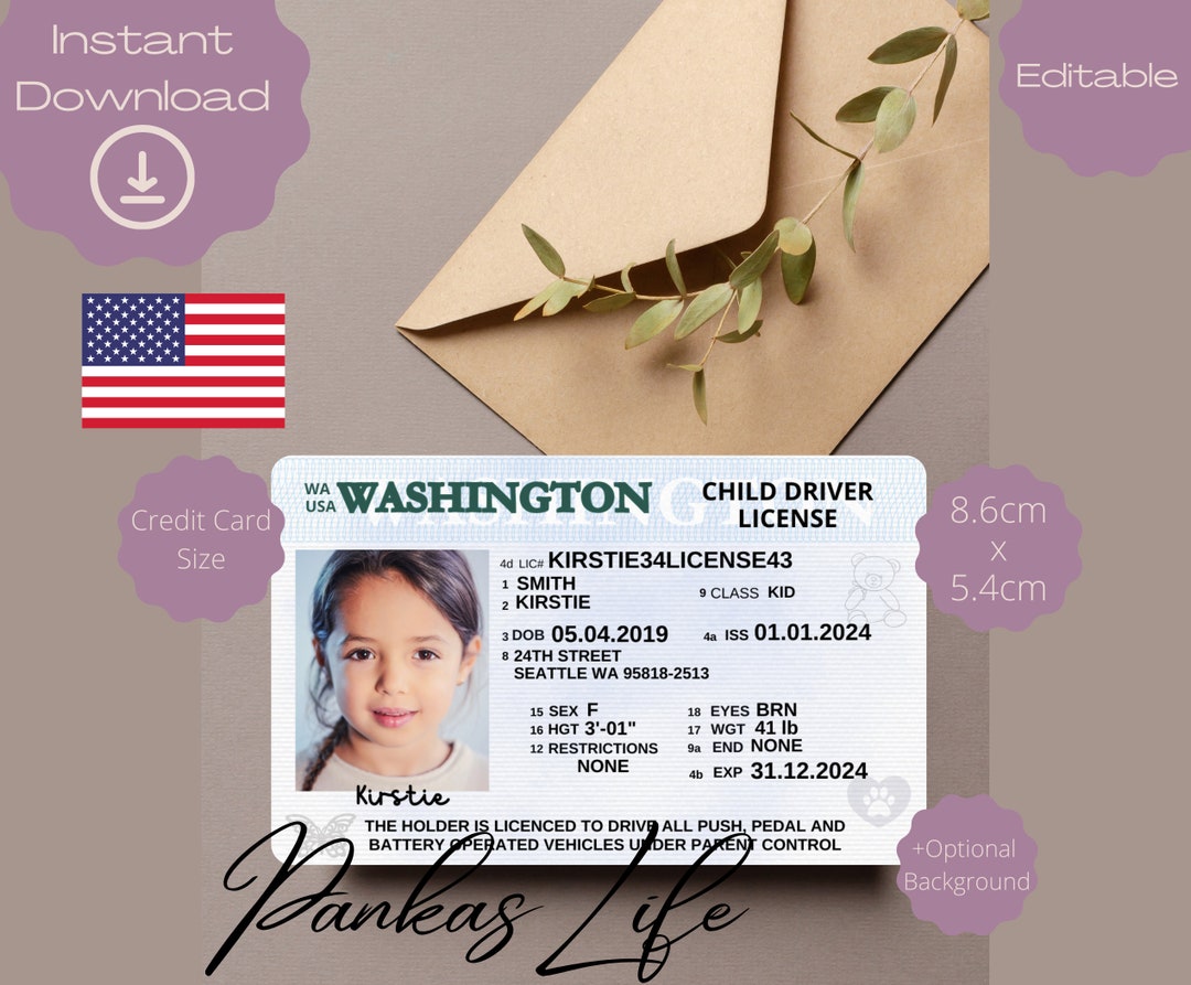Pretend Play Usa Driver License for Kids, Washington Driving Licence ...