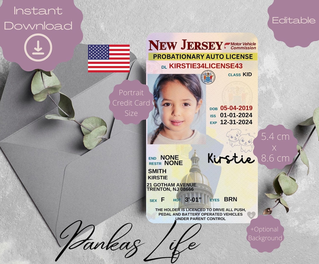 Pretend Play Usa Driver License for Kids, New Jersey Driving Licence ...