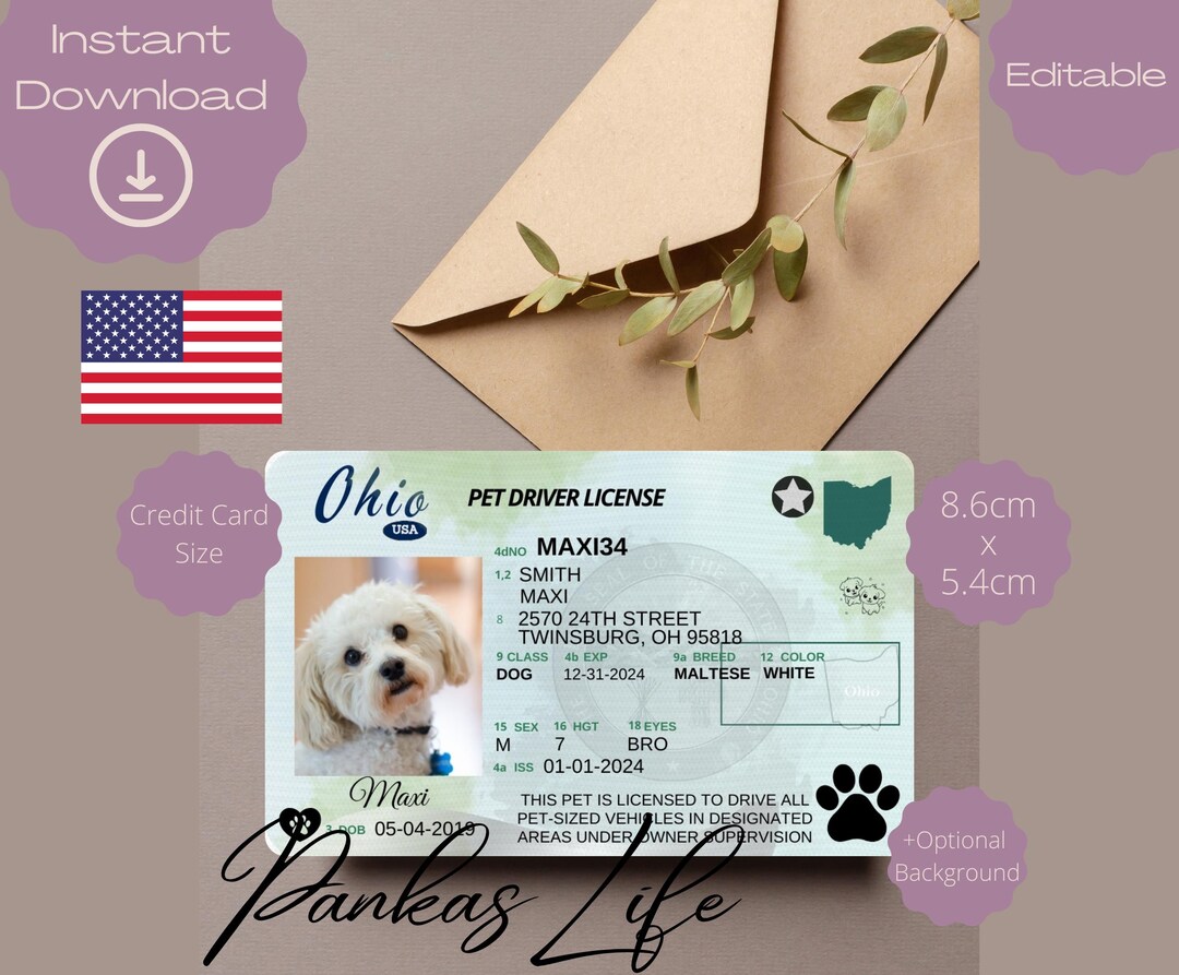 Editable Pretend Play Usa Driver Licence for Pets, Ohio Driving Licence ...
