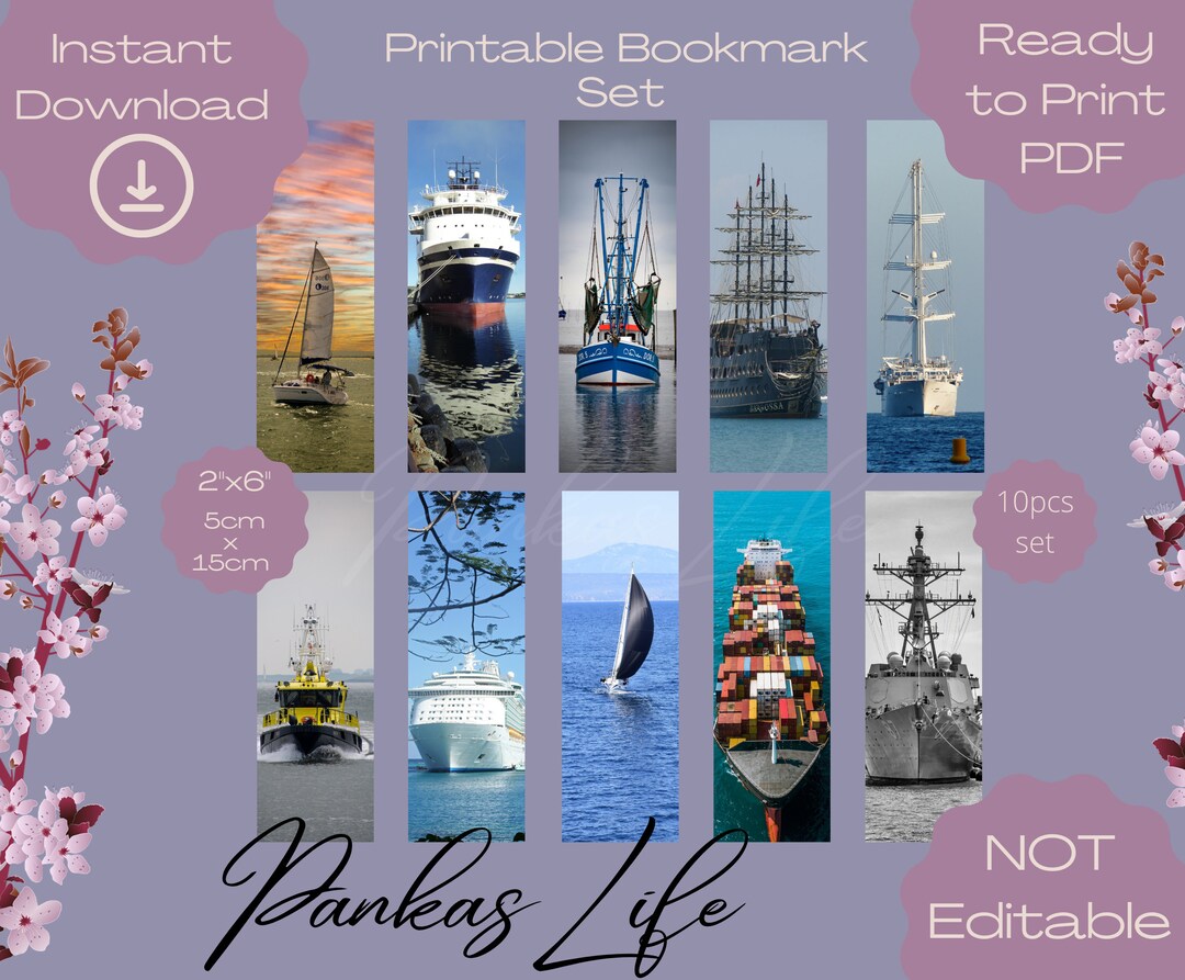 Ship Boat Bookmark Set Printable Boat Gift for Men Page Markers Sea ...
