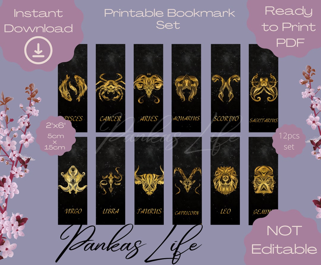 Zodiac Bookmarks Printable Astrology Gift for Friends Horoscope Signs ...