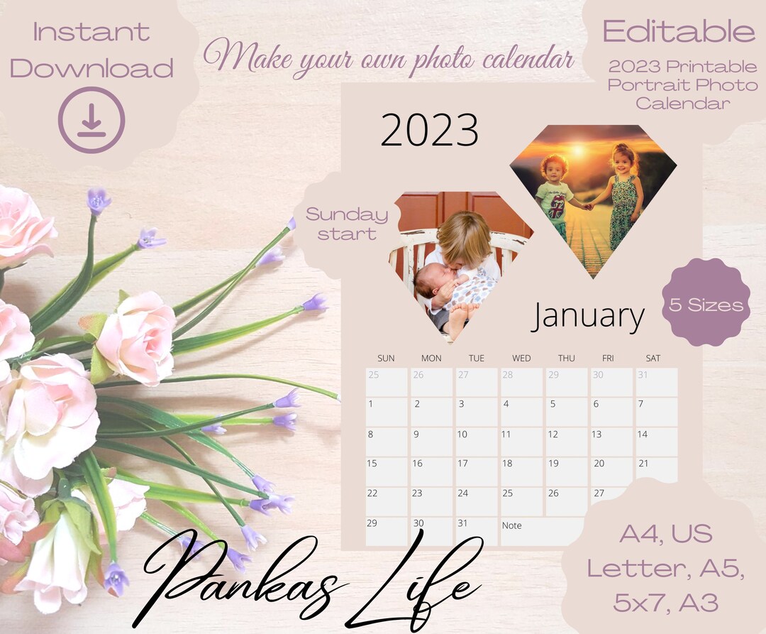 Printable Calendar 2023 Editable Family Photo Calendar 2023 - Etsy