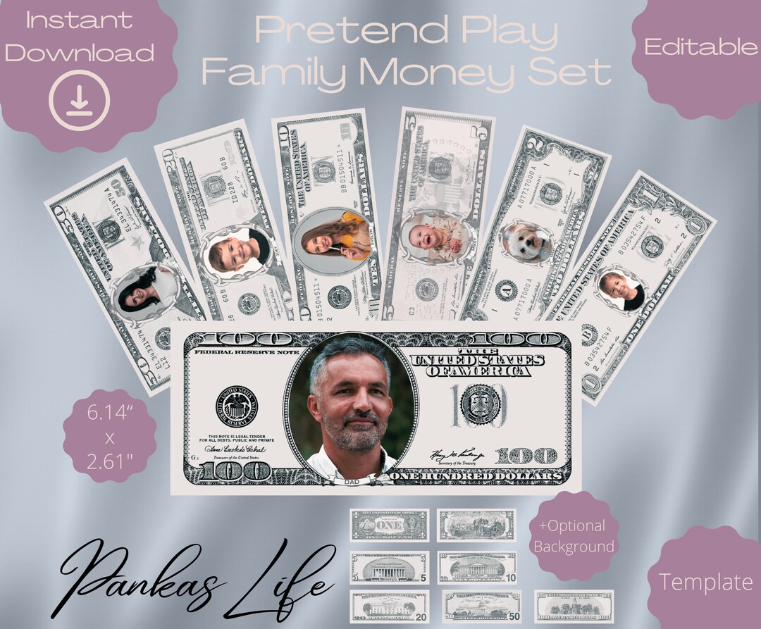 Pretend Play Money for Kids, Face on Money Template, Printable Toy ...