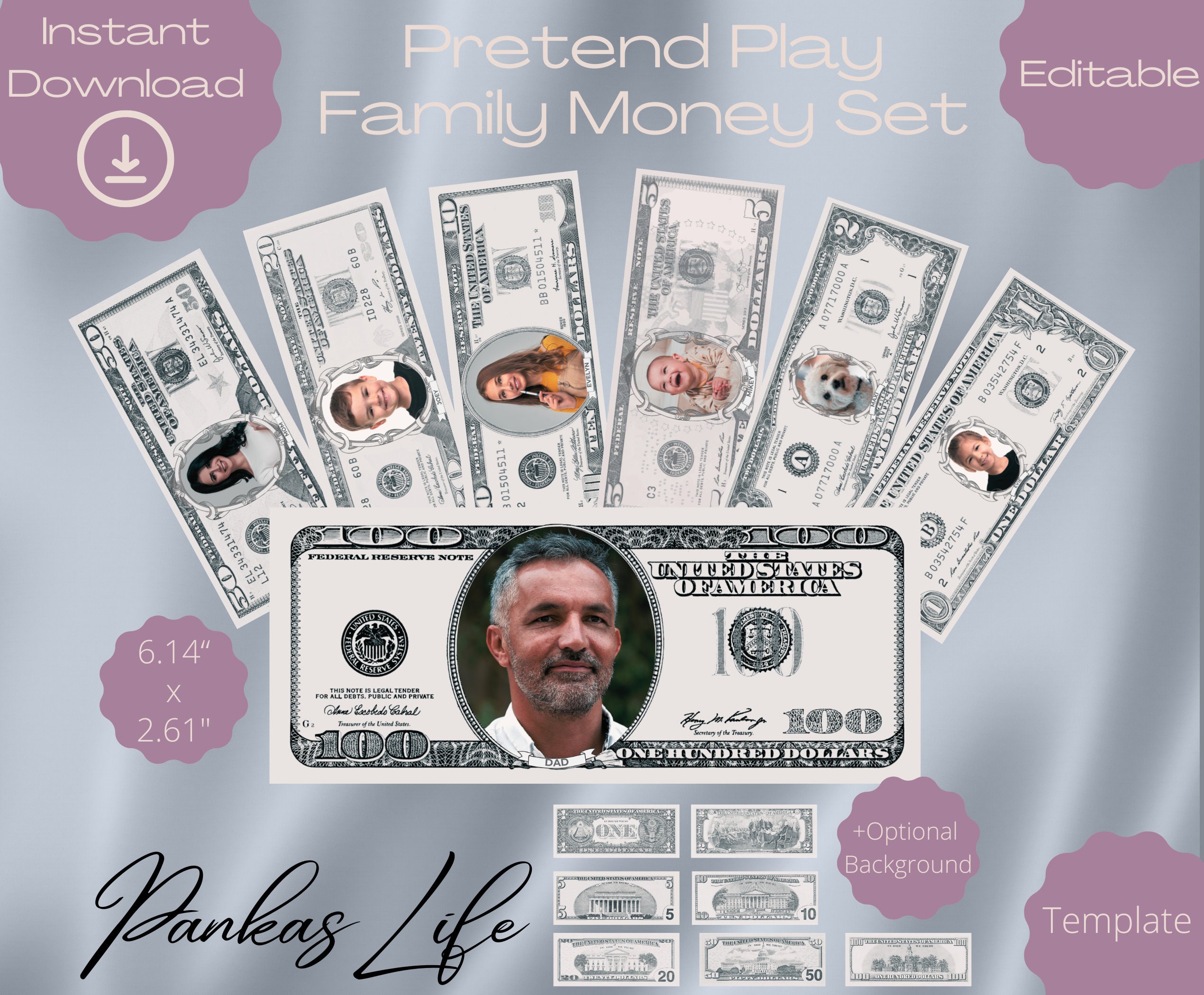 Pretend Play Money for Kids, Face on Money Template, Printable Toy ...
