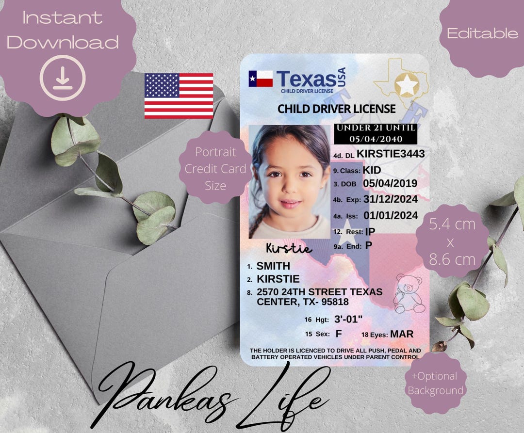 Pretend Play Usa Driver License for Kids, Texas Driving Licence ...