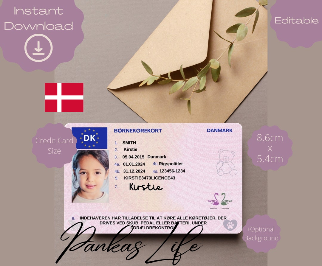 Danish Driving Licence for Kids, Pretend Play Driver Licence Template ...