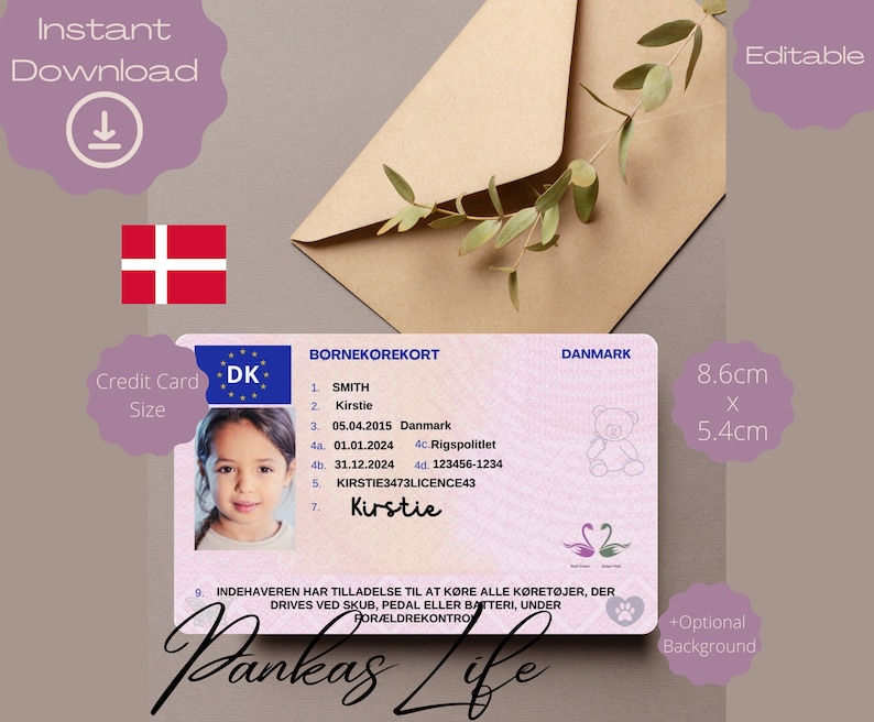 Danish Driving Licence for Kids, Pretend Play Driver Licence Template ...