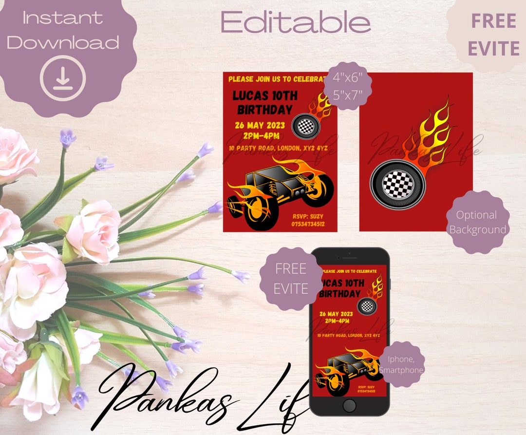 Cool Race Car Birthday Party Invitation for Kids, Printable Race Theme ...