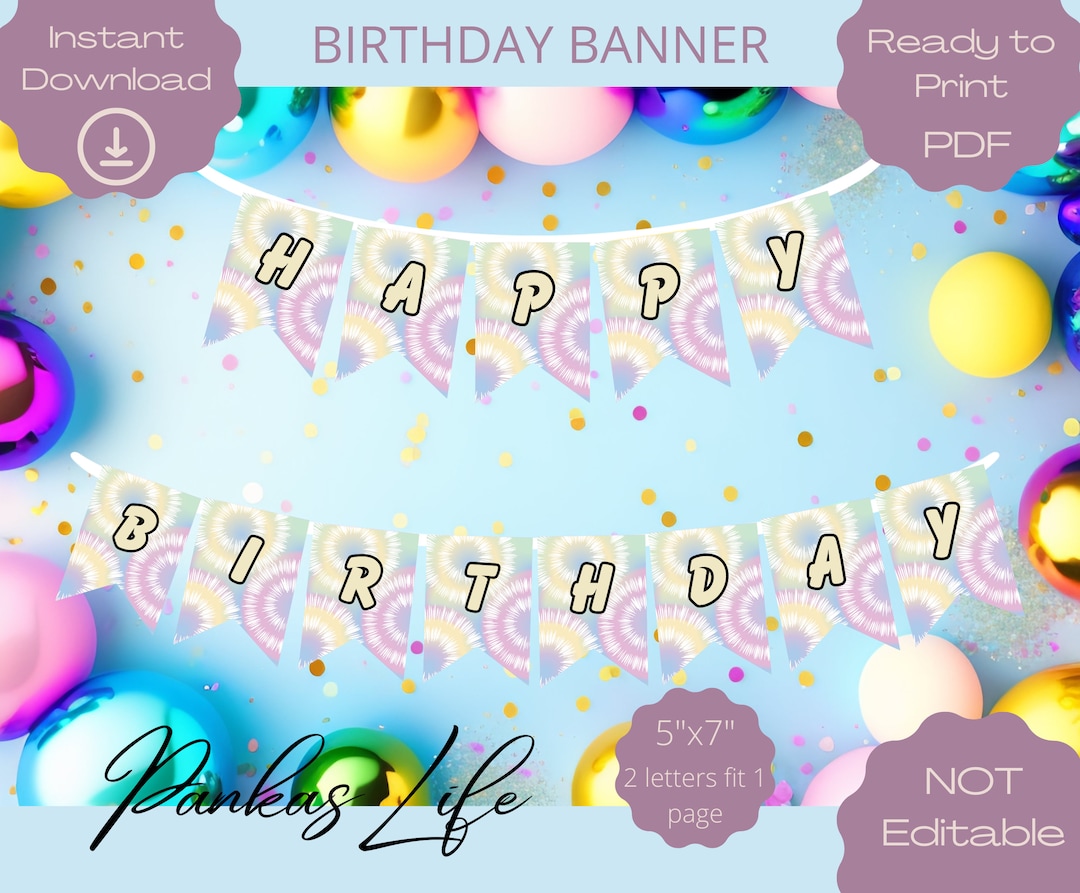 Rainbow Tie Dye Happy Birthday Banner, Printable Birthday Decorations ...