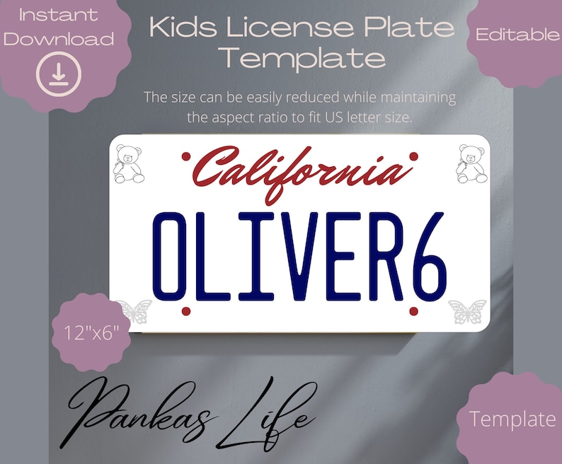 Editable Pretend Play Usa License Plate for Kids California Kids Room ...