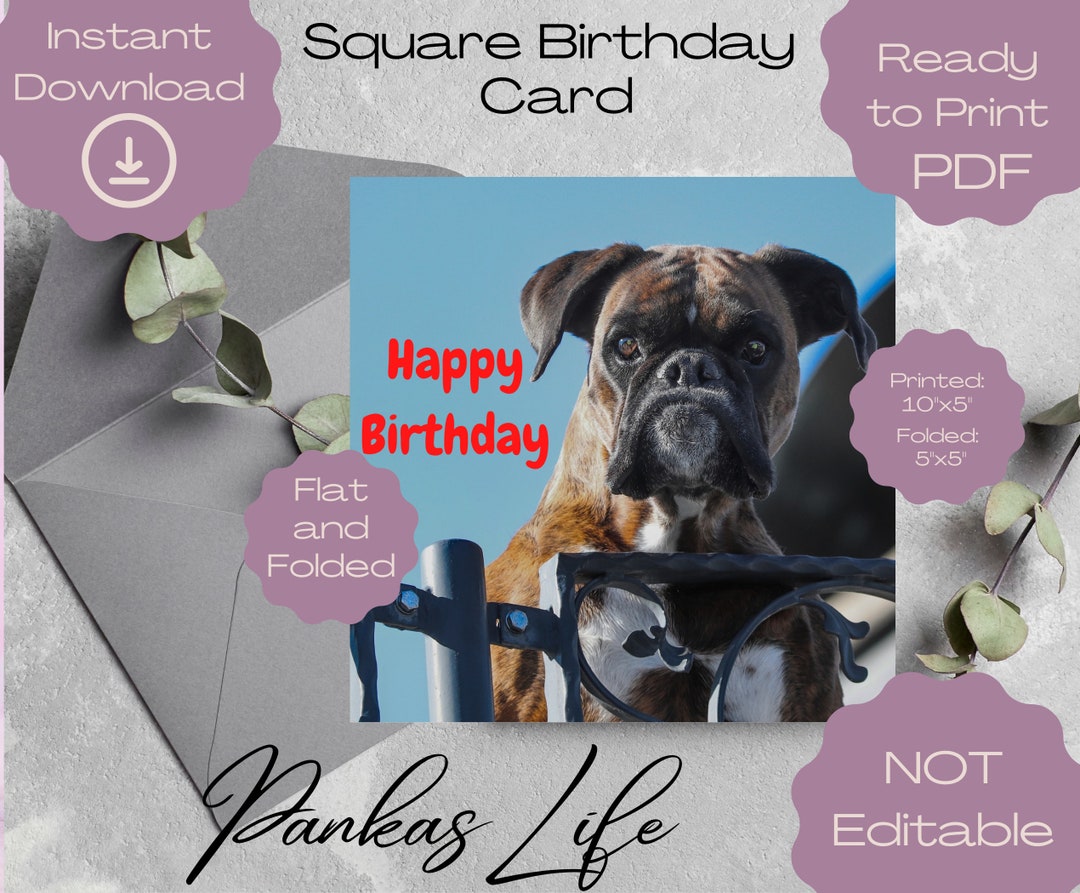 Boxer Birthday Card, Printable Happy Birthday Card, Greeting Card for ...