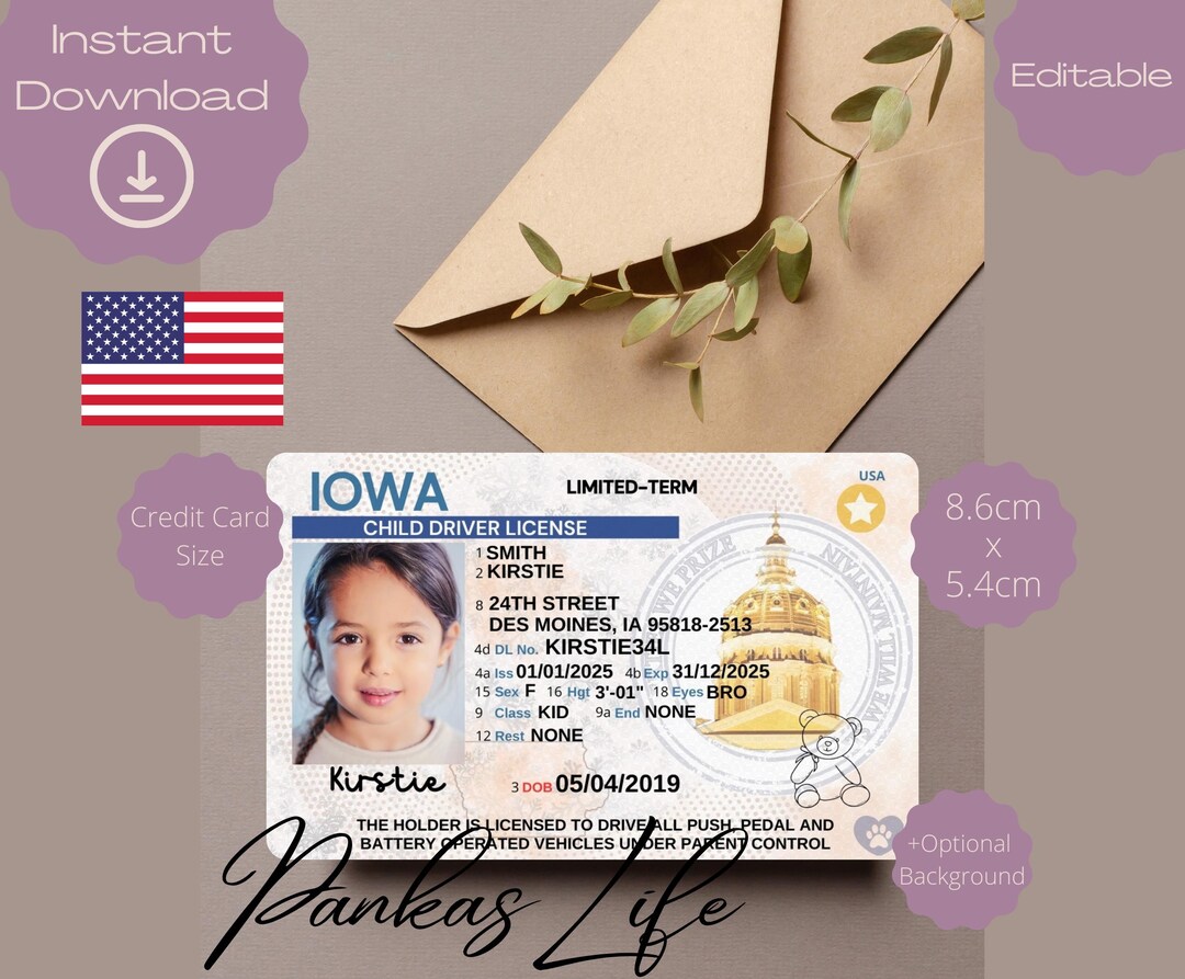 Pretend Play Iowa State Drivers License for Kids, Cute Car Accessories ...