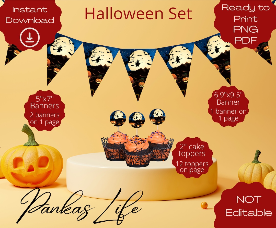 Halloween Cake Topper Banner Set Spooky Day Indoor Decor, Happy ...