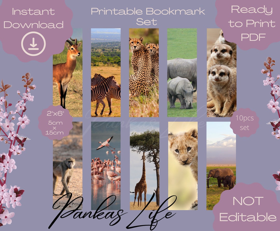 Safari Animals Printable Bookmarks for Gift Tags, Safari Nursery Decor ...