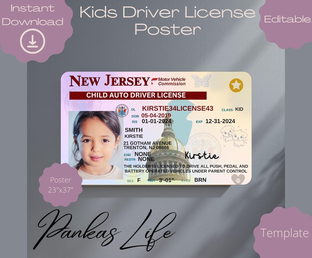 New Jersey Driver License Poster for Kids, US Driving Licence Template ...