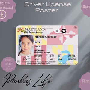 Maryland Driver License Poster for Kids, US Driving Licence Template ...
