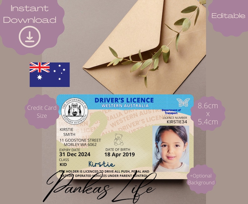 Pretend Play Australian Driver License for Kids, Western Australia ...