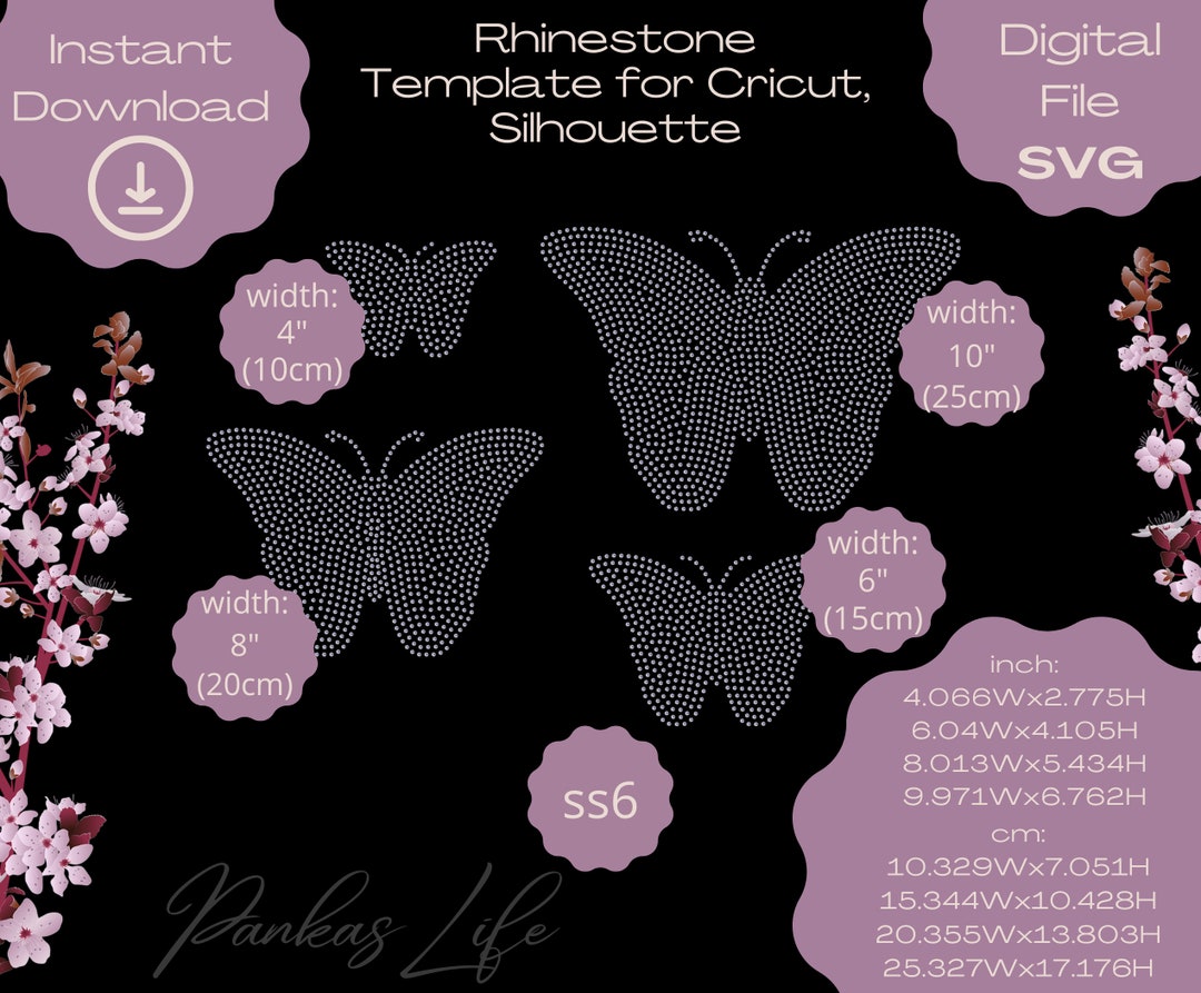 Butterfly SVG Rhinestone Template Bundle, Ss6 Bling Pattern, Cricut SVG ...