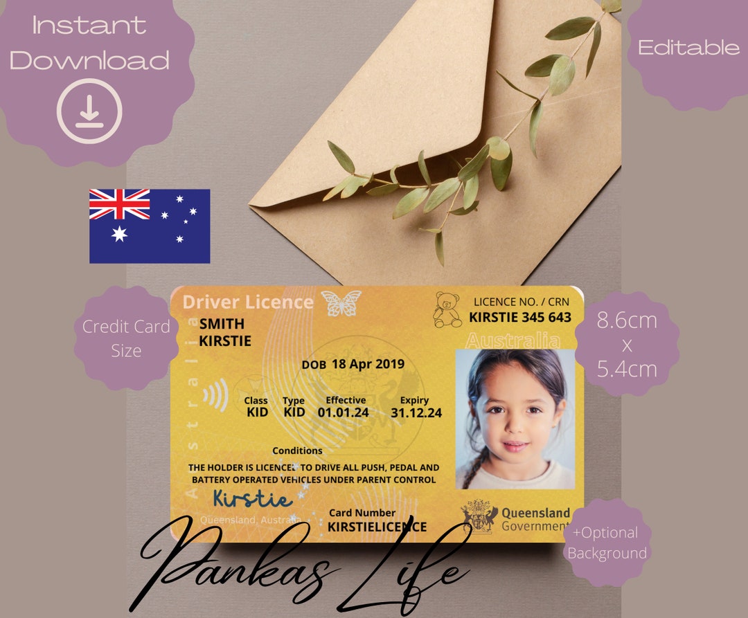 Pretend Play Australian Driver License for Kids, Queensland Driving ...