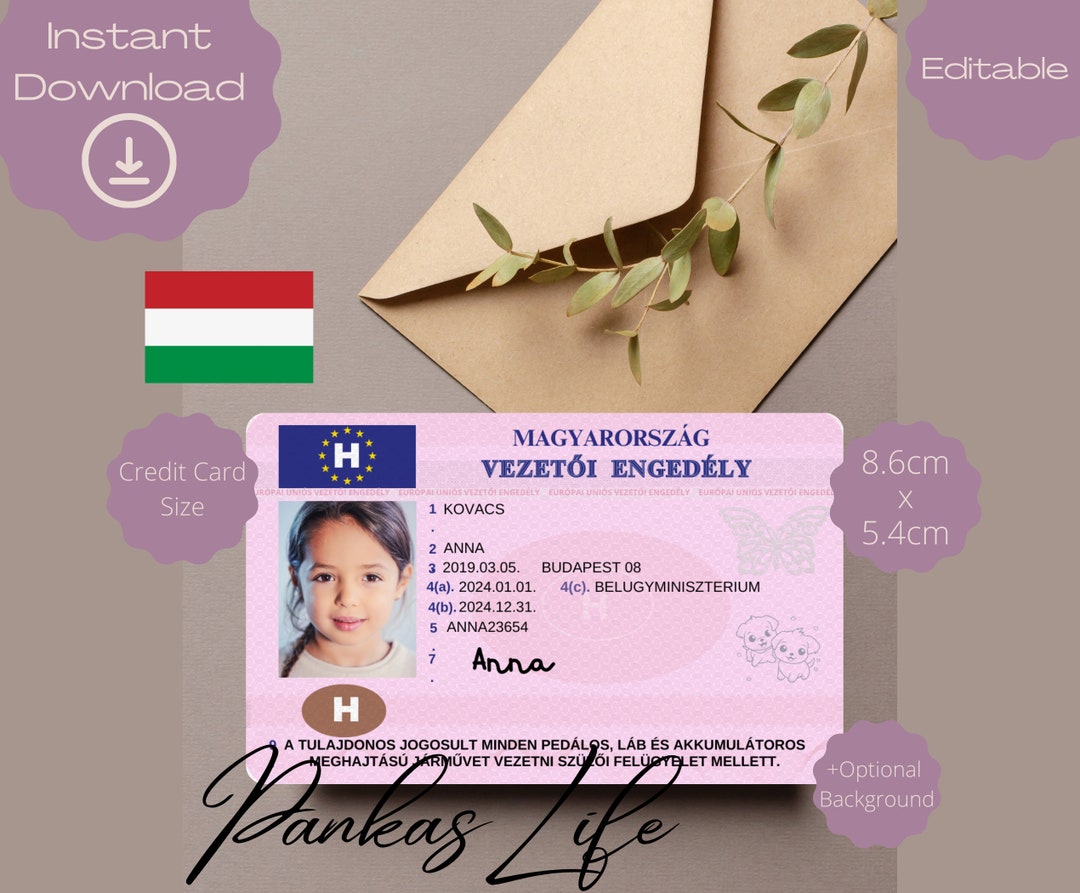 Pretend Play Hungarian Driver License for Kids, Driving Licence ...