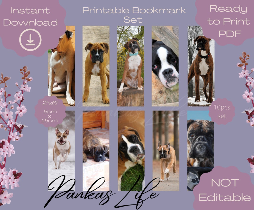 Boxer Dog Gifts, Boxer Bookmark Set for Dog Lovers, Printable Bookmarks ...