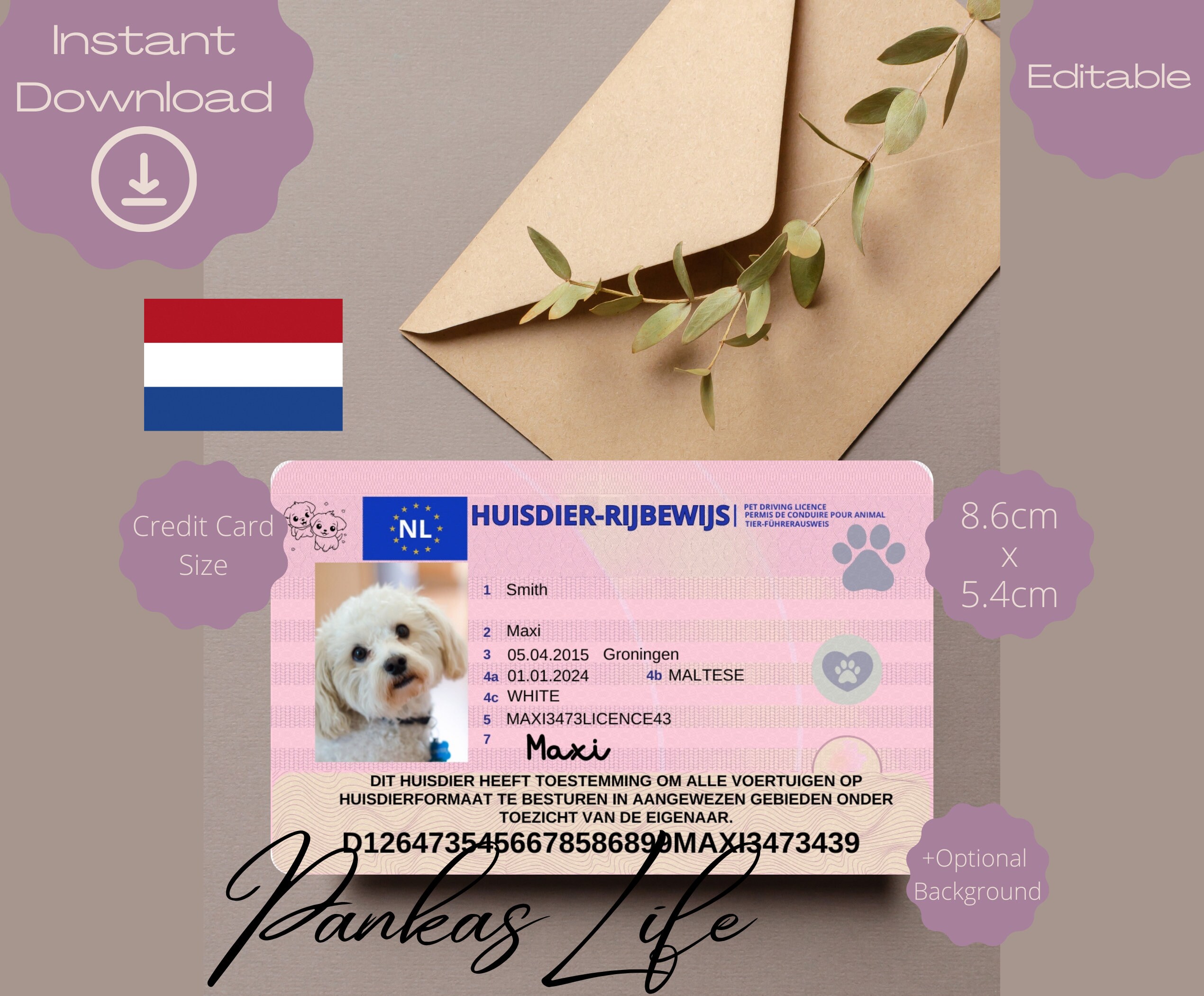 Editable Pretend Play Dutch Driver License for Pets, Netherland Driving ...