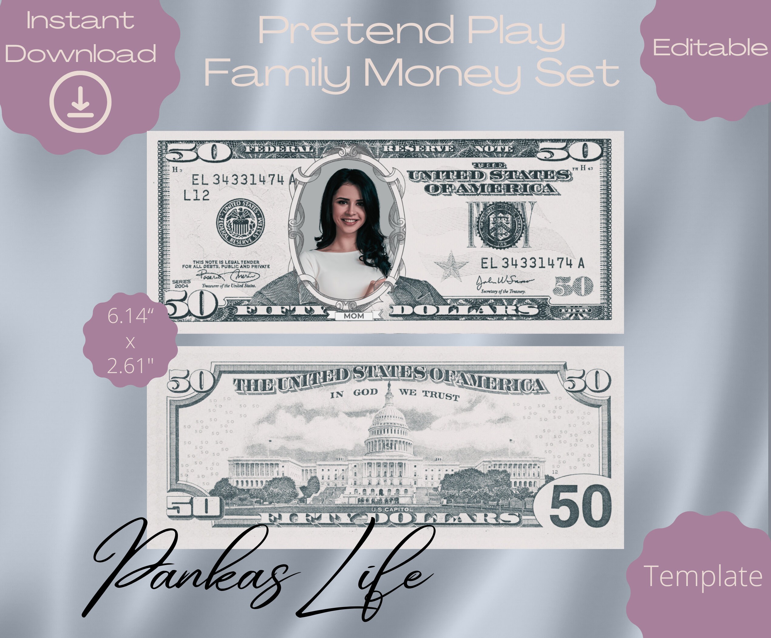 Pretend Play Money for Kids, Face on Money Template, Printable Toy ...