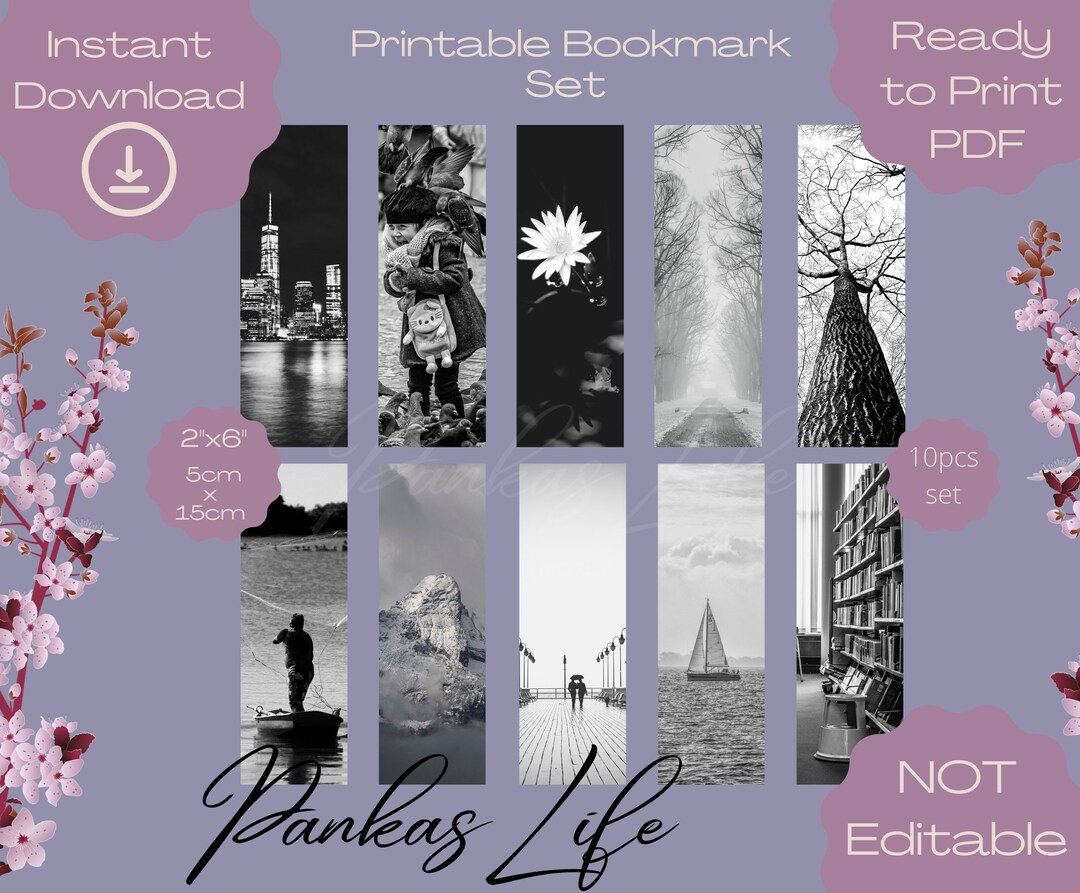 Printable Black and White Bookmark Set Retro Style Gift for Book Lovers ...
